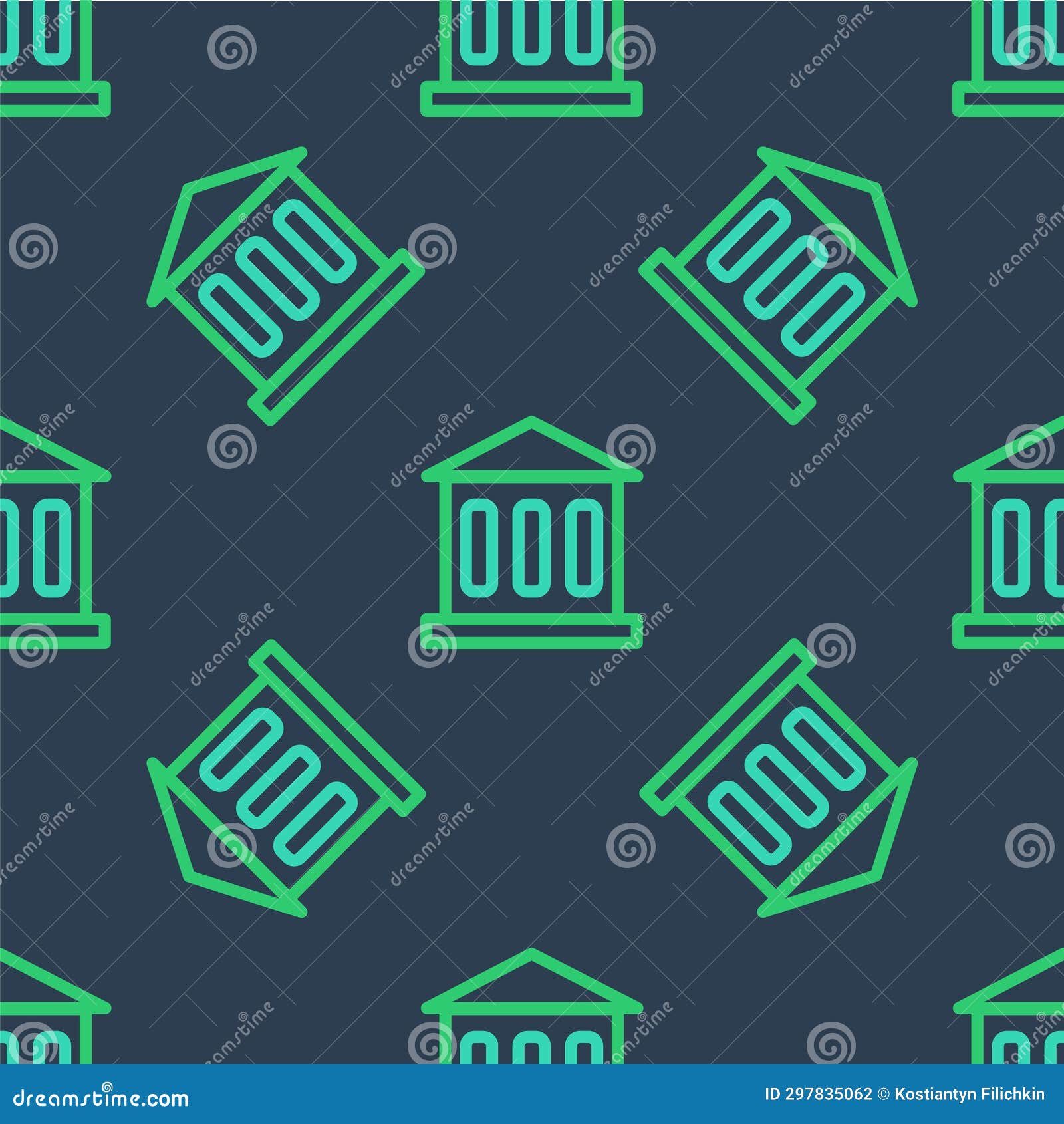 Line Bank Building Icon Isolated Seamless Pattern on Blue Background ...