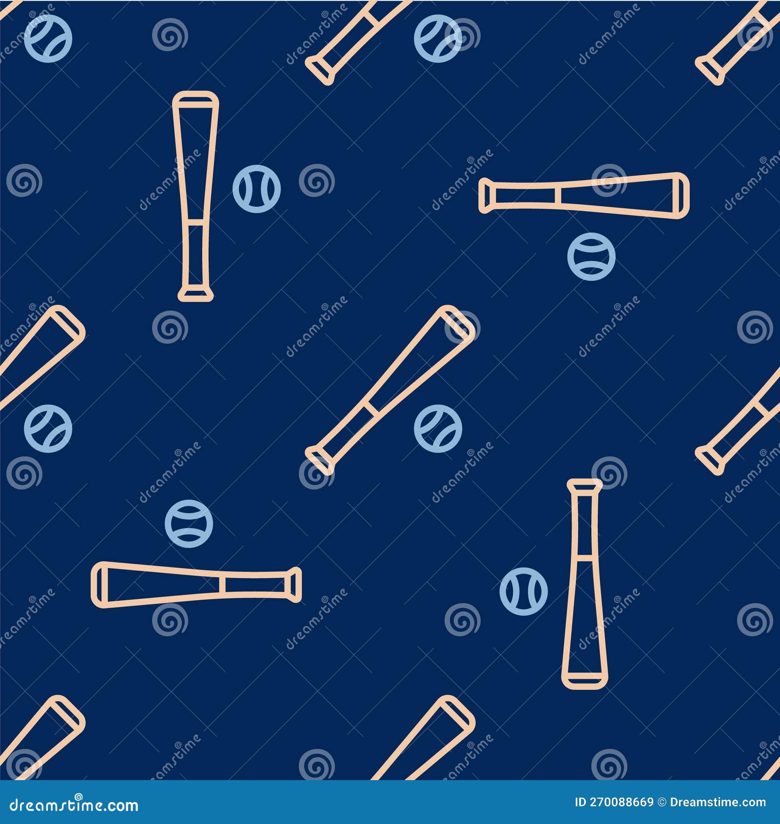 Line Baseball Bat with Ball Icon Isolated Seamless Pattern on Blue ...