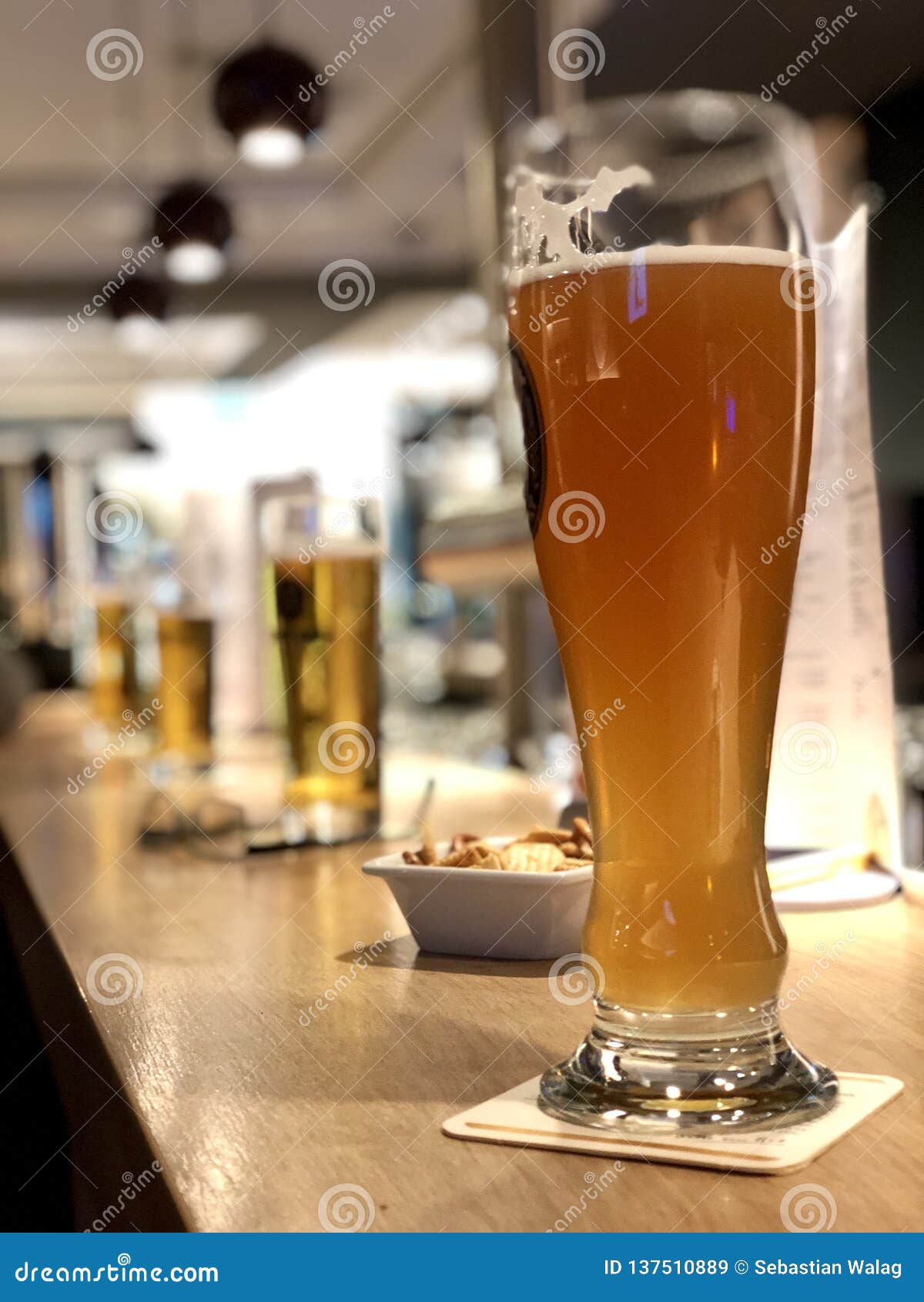 Line of Beer at a Bar Counter Stock Image - Image of line, counter ...