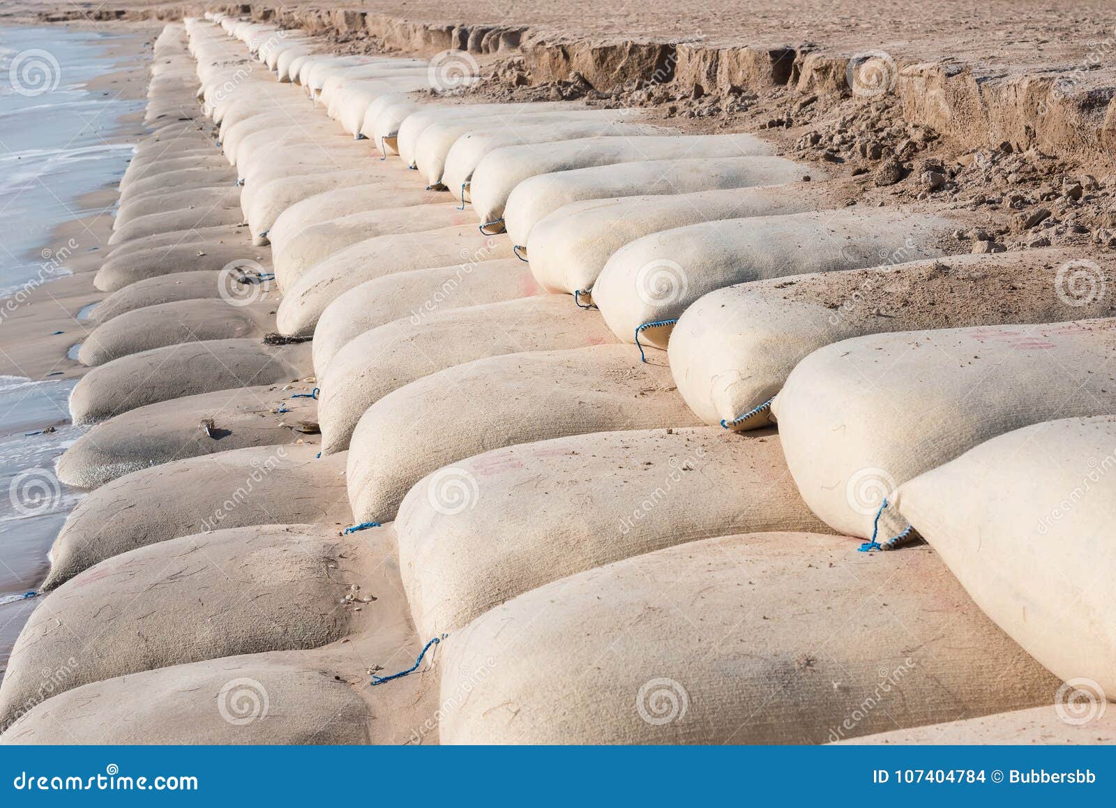 Line Big Sandbag Prevent Waves at Cha am Beach of Thailand. Stock Photo ...