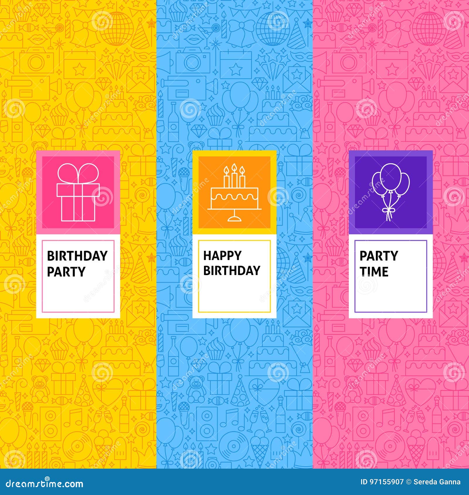 Line Birthday Patterns Set stock vector. Illustration of happy - 97155907