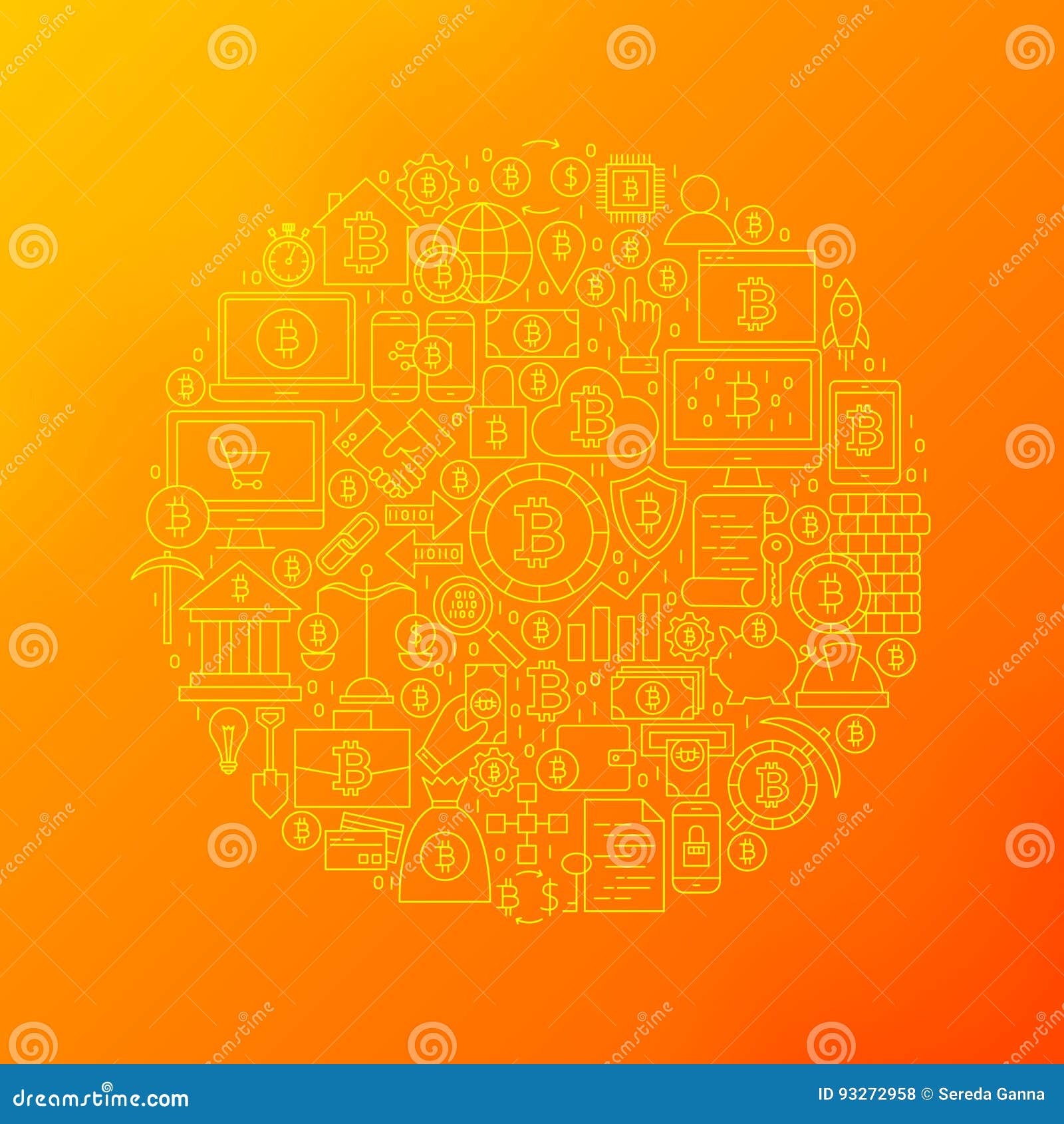 Line Bitcoin Icons Circle stock vector. Illustration of coin - 93272958