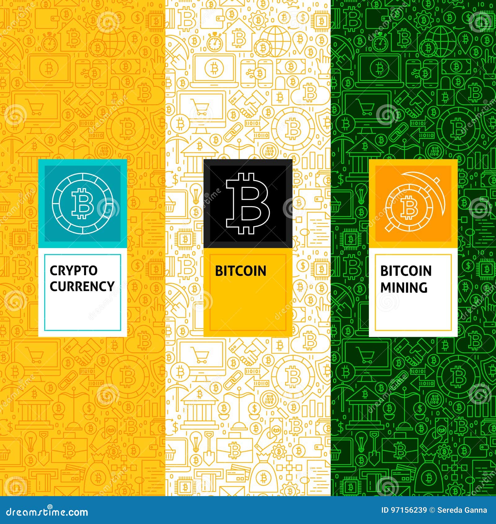 Line Bitcoin Patterns Set stock vector. Illustration of chain - 97156239