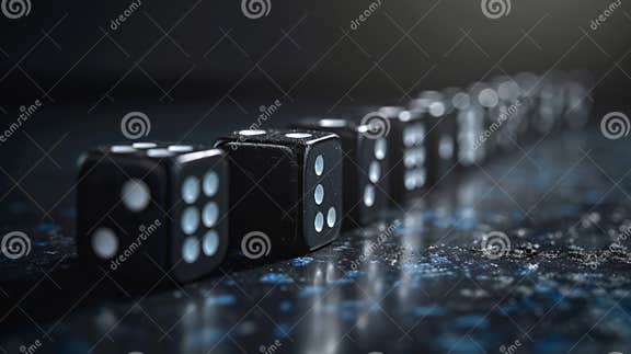 Line of Black Dice on Surface Stock Image - Image of leisure, tabletop ...