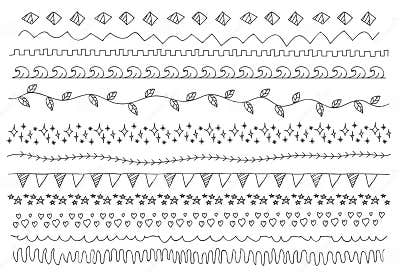 Line Border Set Hand Drawn Doodle Vector Illustration Stock ...