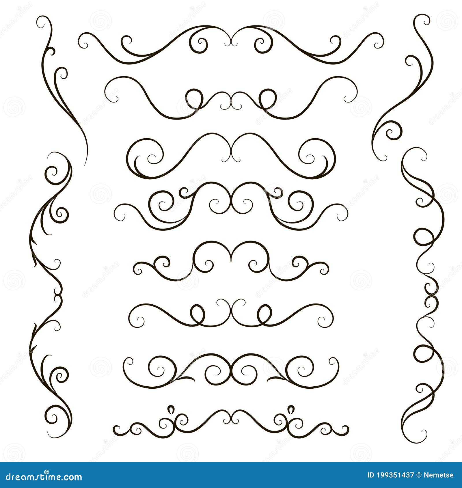 Line Border Set and Scribble Design Element Stock Vector - Illustration ...