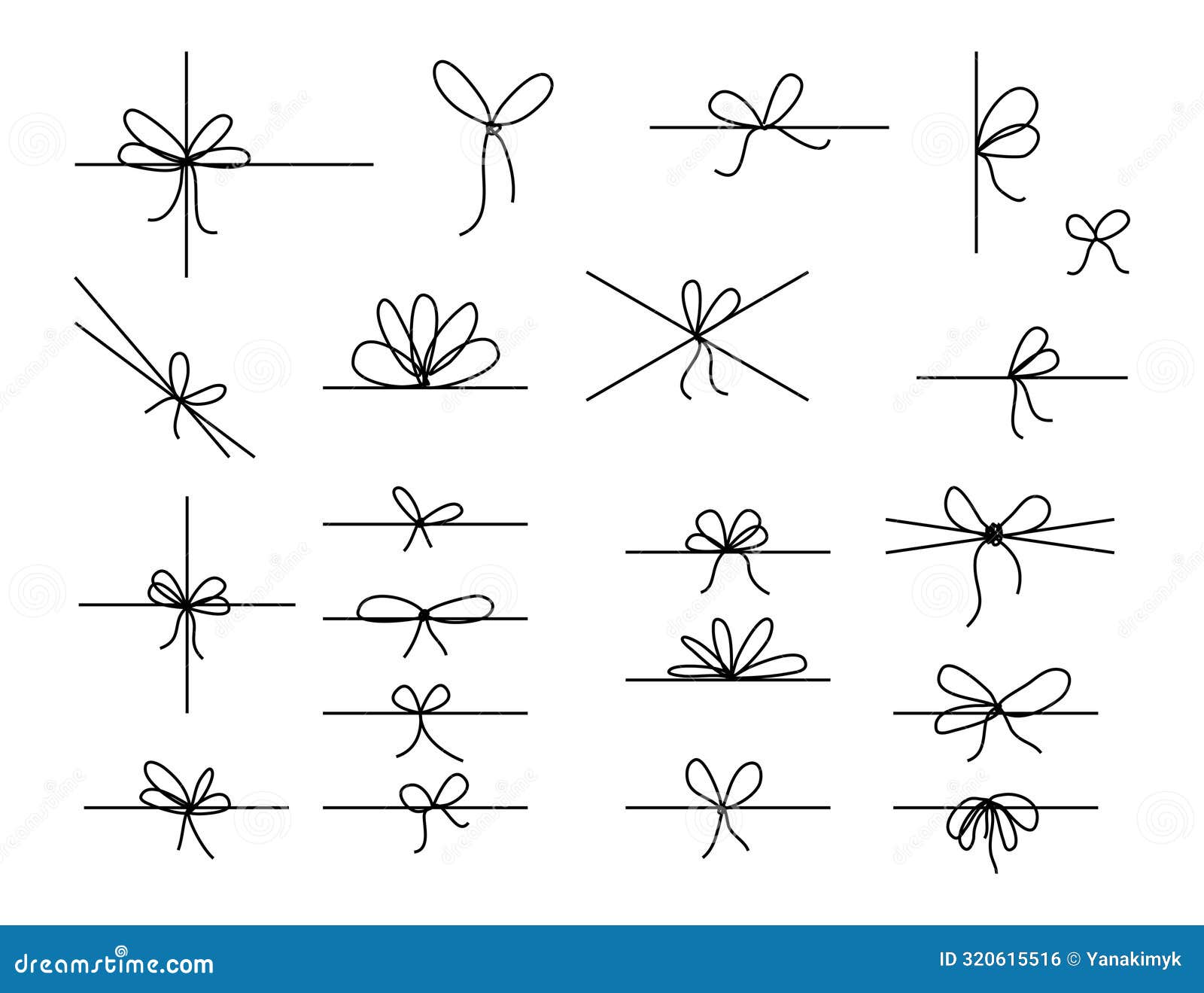 Line Bows on Ribbon. Bow on String Set for Box and Decoration Design ...
