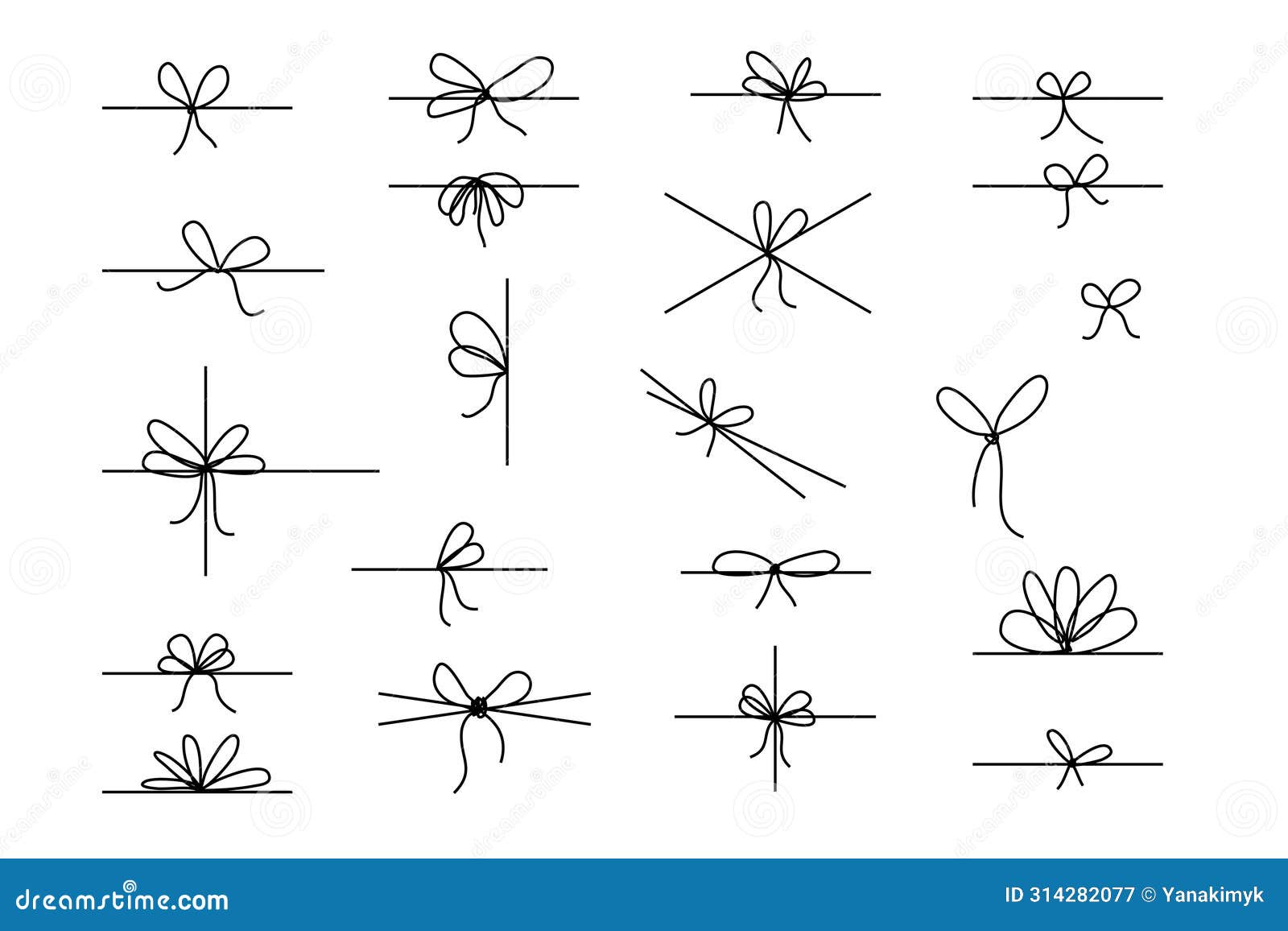 Line Bows on Ribbon. Bow on String Set for Box and Decoration Design ...