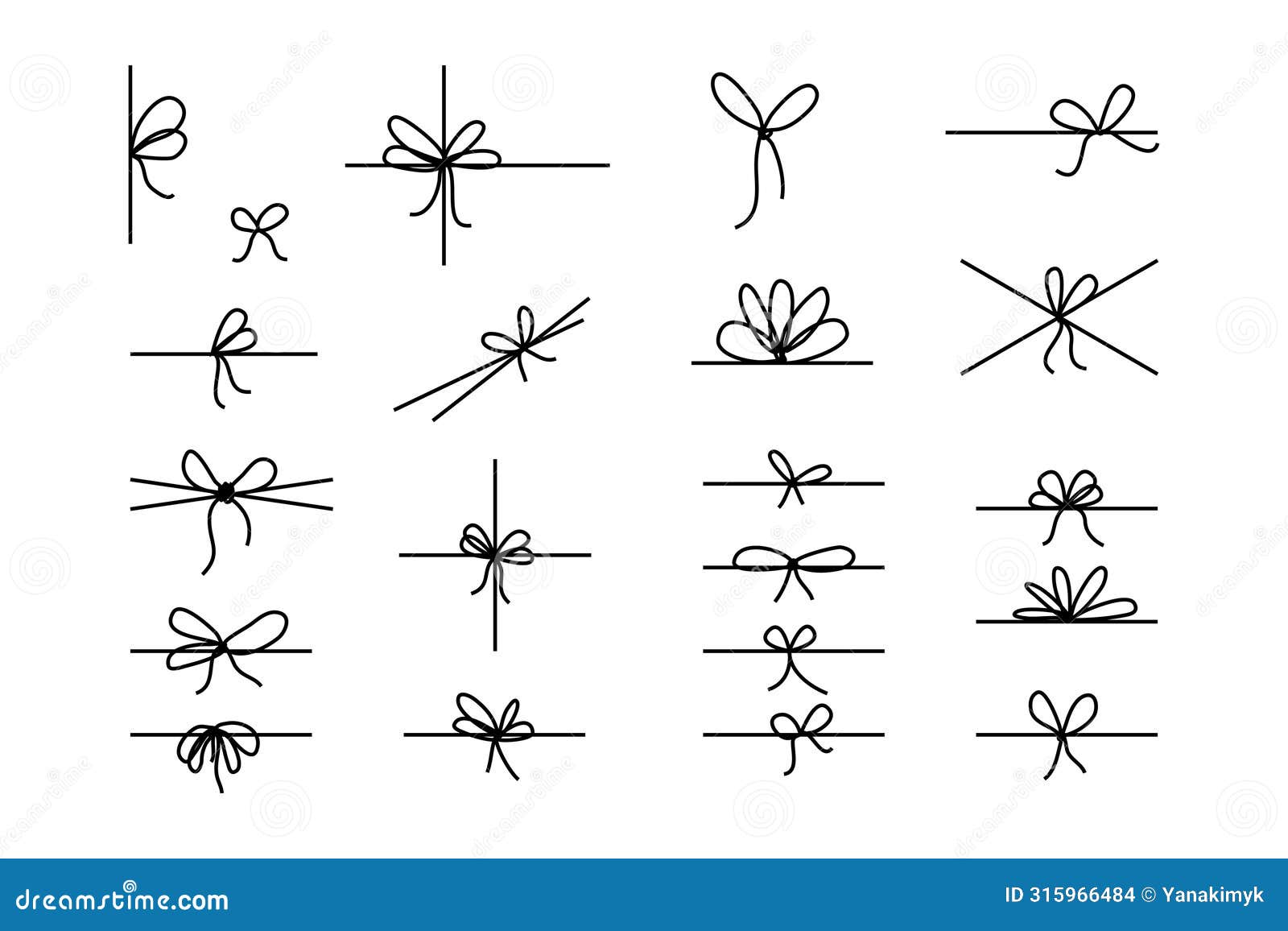 Line Bows on Ribbon. Bow on String Set for Box and Decoration Design ...