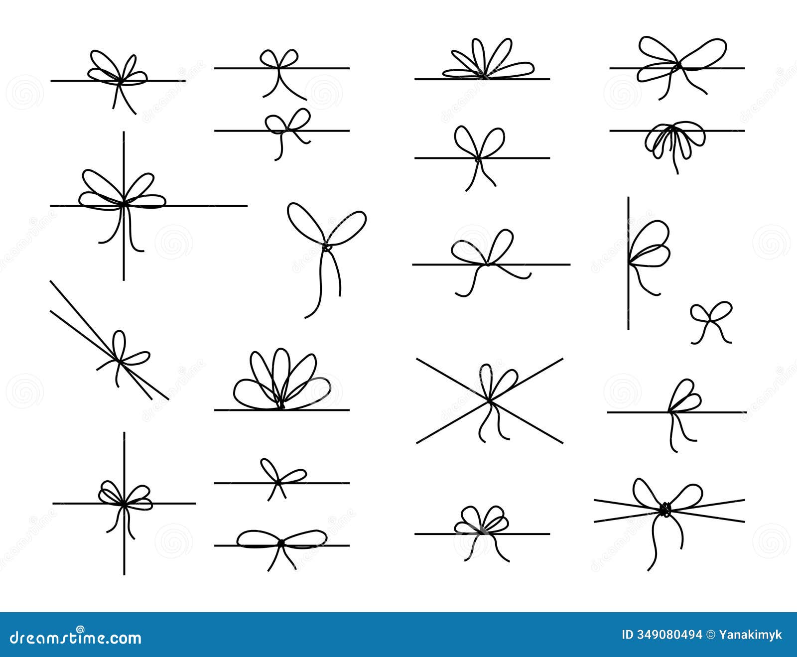 Line Bows on Ribbon. Bow on String Set for Box and Decoration Design ...
