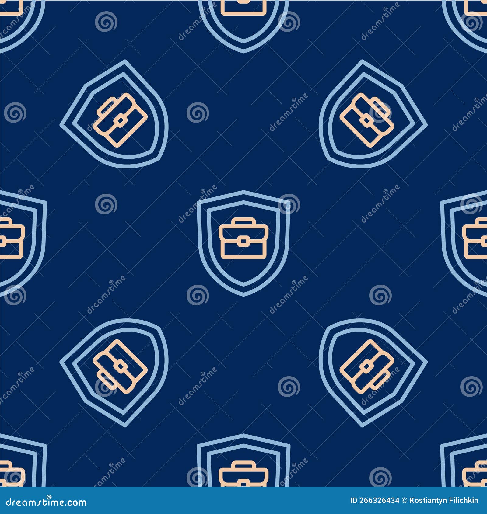 Line Briefcase with Shield Icon Isolated Seamless Pattern on Blue ...