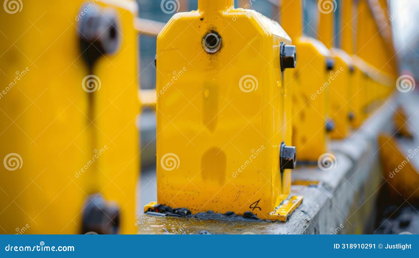 A Line of Brilliantly Yellow Construction Barriers Form a Protective ...
