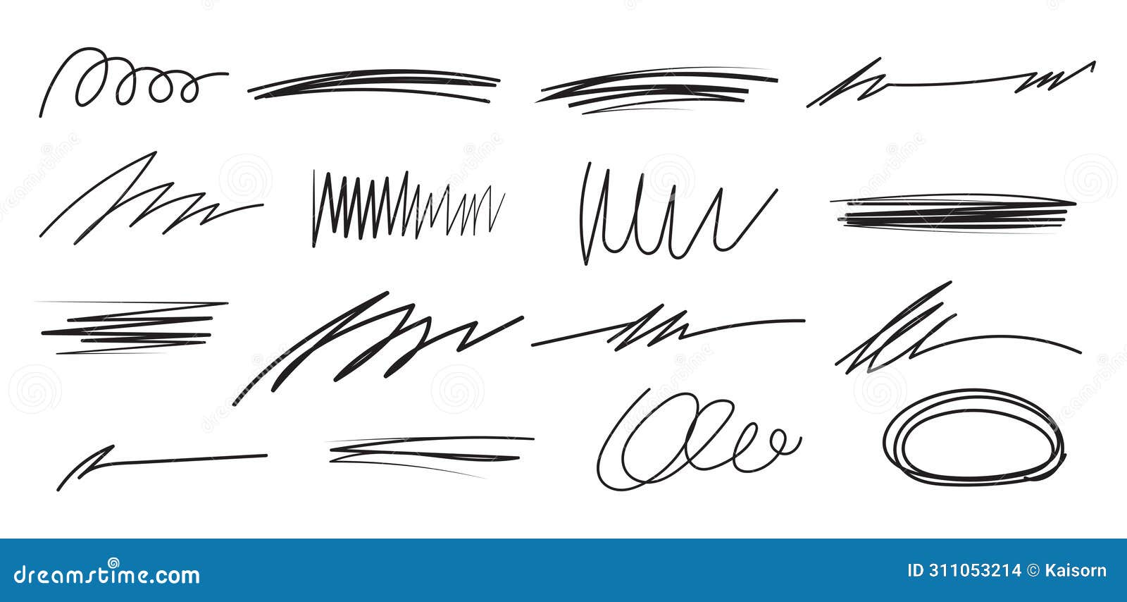 Line Brush Strokes Marker Scribble Sketch Underline. Hand Drawn Marker ...