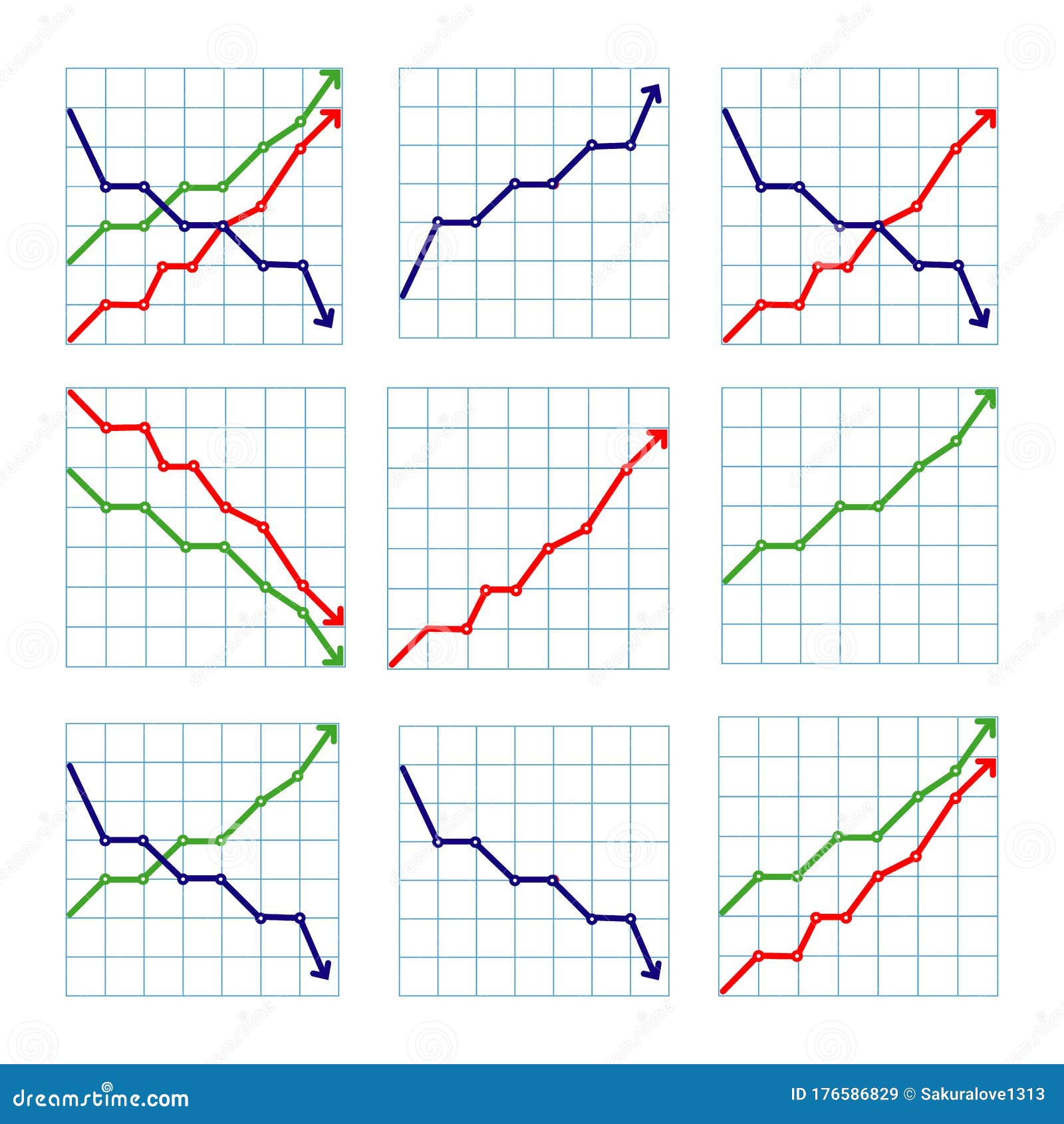 Line Business Graphs Showing Performance and Sales Stock Illustration ...