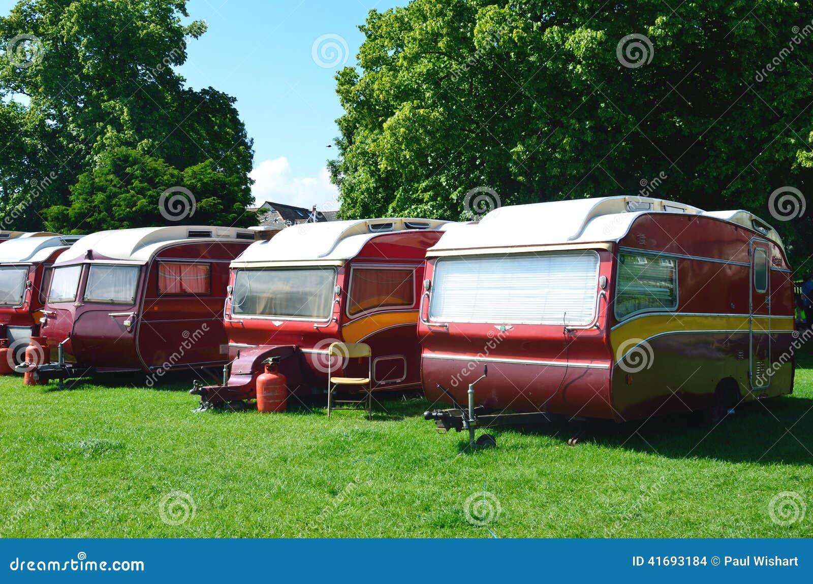 Line of caravans in red stock photo. Image of camper - 41693184