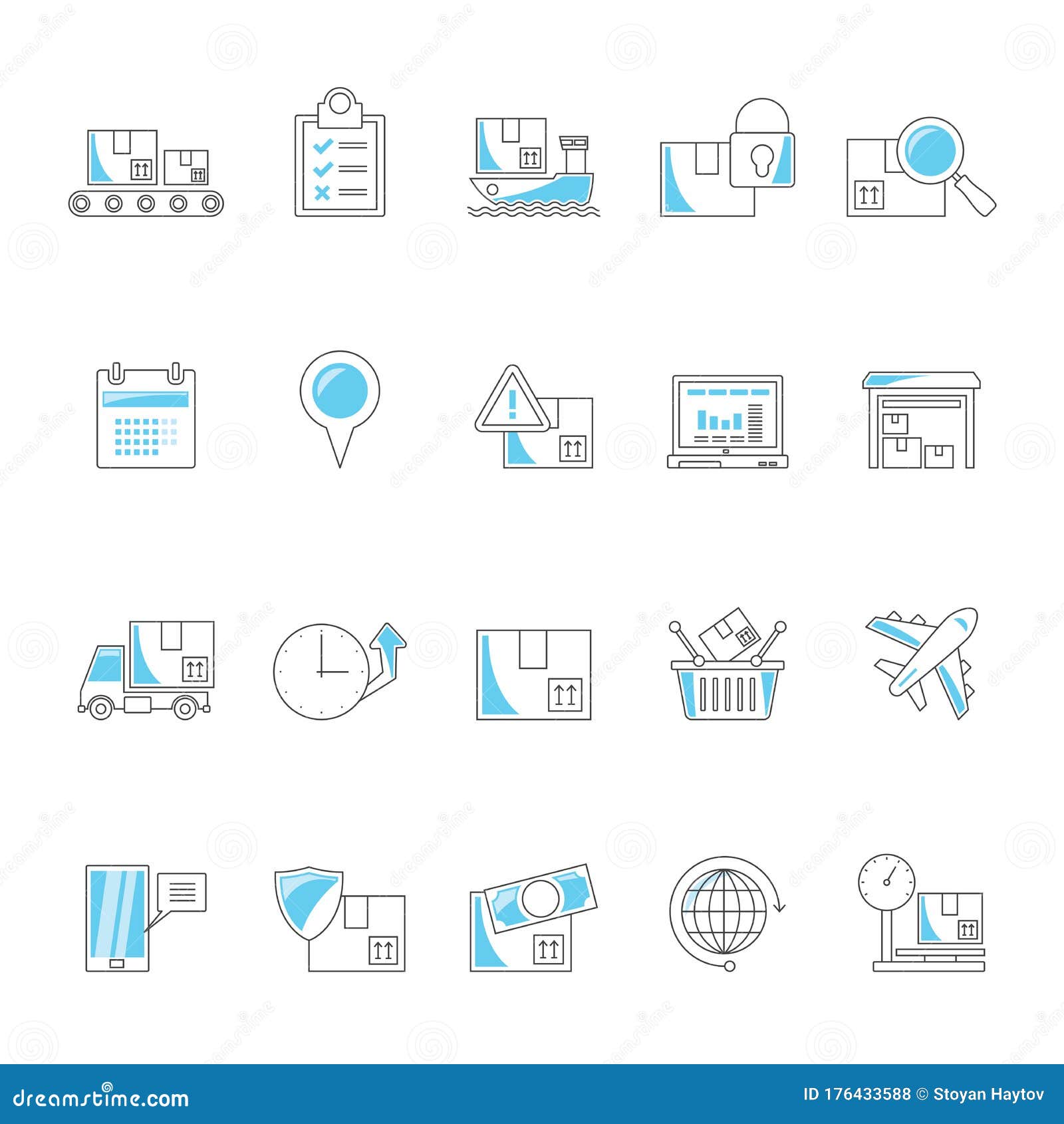 Line Cargo, Shipping, Logistics and Transportation Icons Stock Vector ...