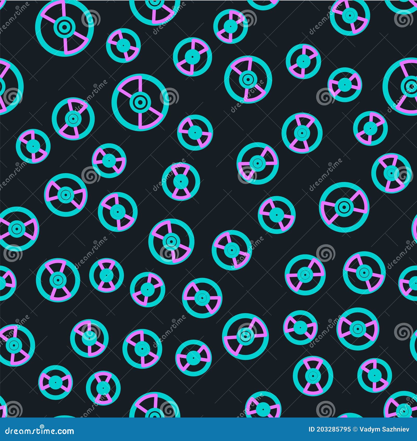 Line CD or DVD Disk Icon Isolated Seamless Pattern on Black Background ...
