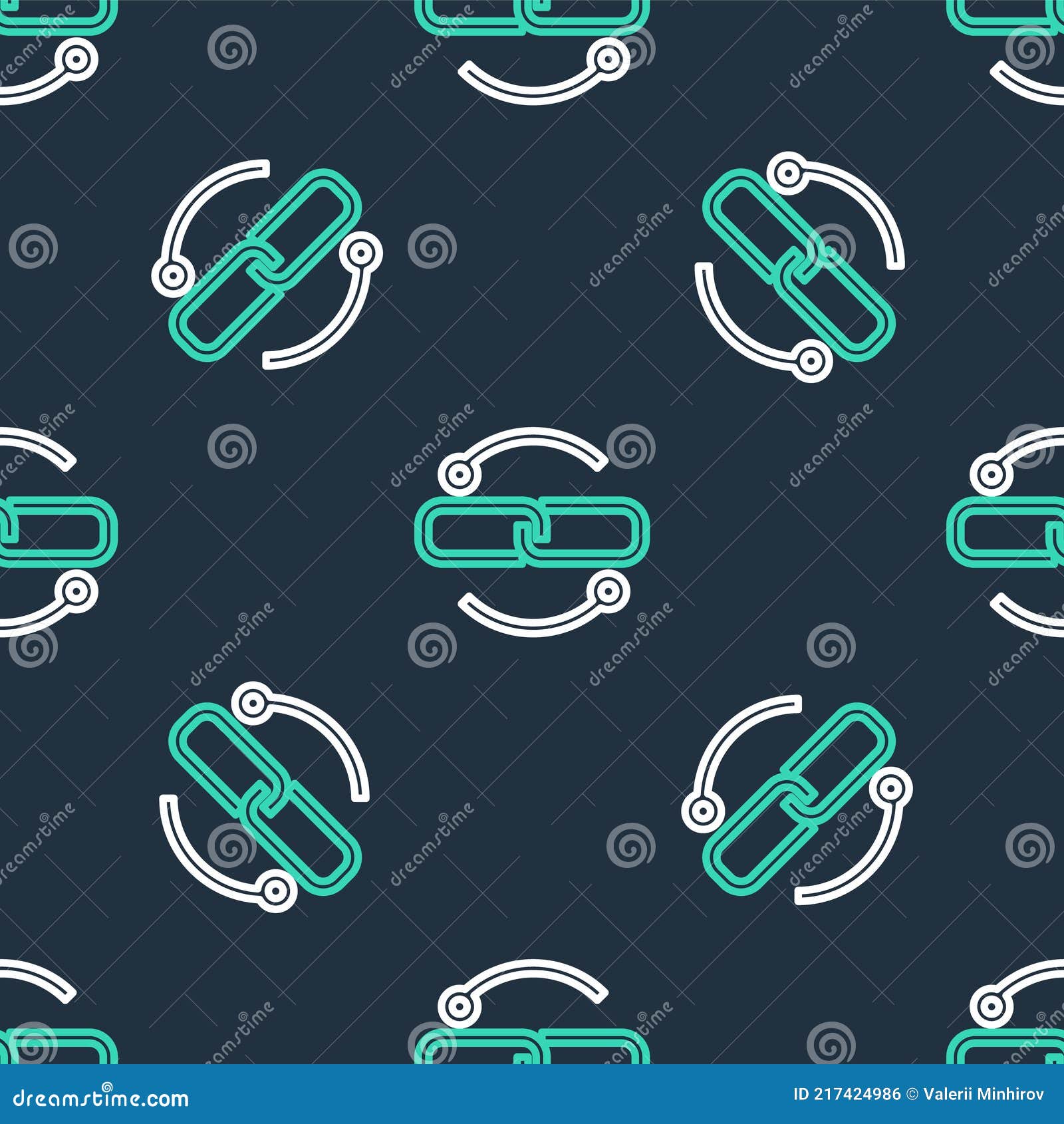 Line Chain Link Line Icon Isolated Seamless Pattern on Black Background ...