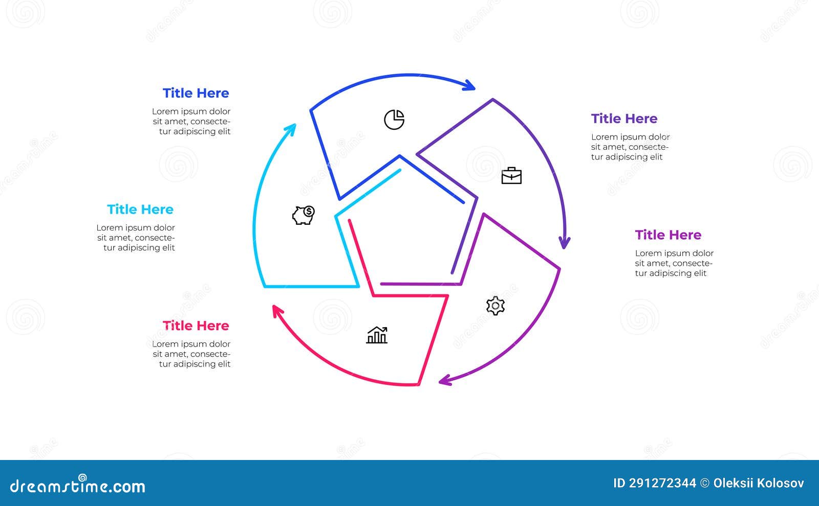 Line Chart with a Pentagon Inside. Template for Cycle Diagram with 5 ...