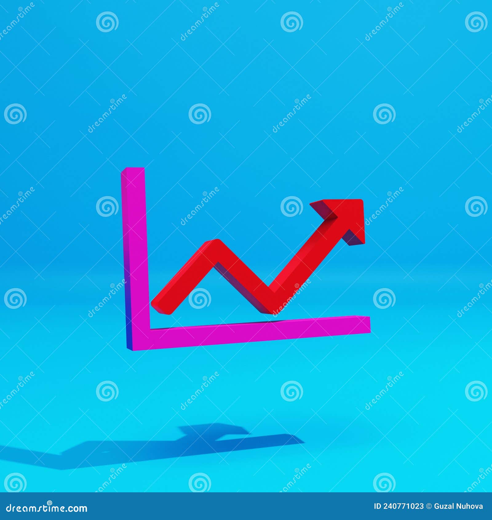 Line Chart, Up Arrow on Blue Background, 3d Render. Stock Illustration ...