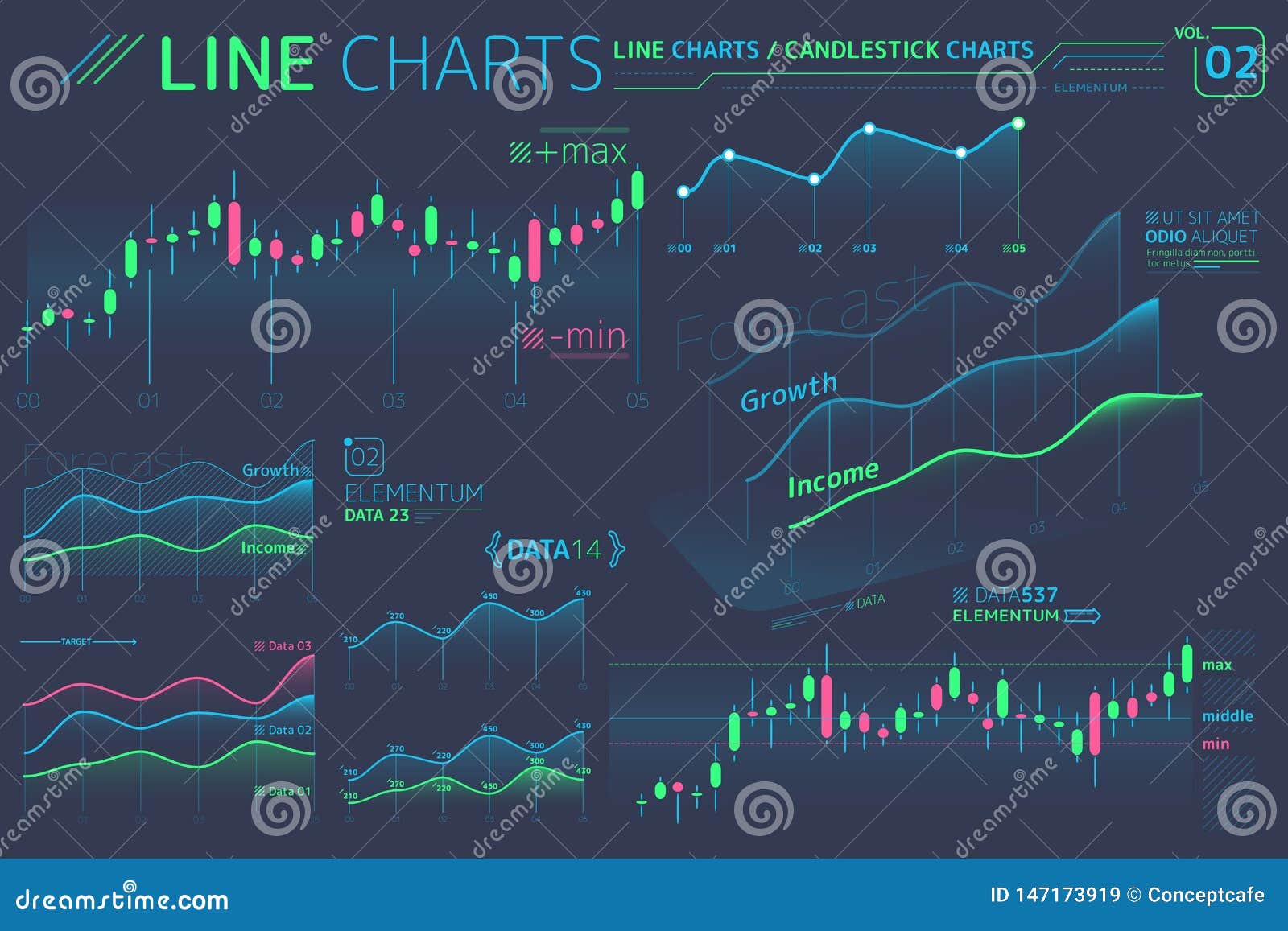 Line Charts and Area Charts Infographic Elements Stock Vector ...