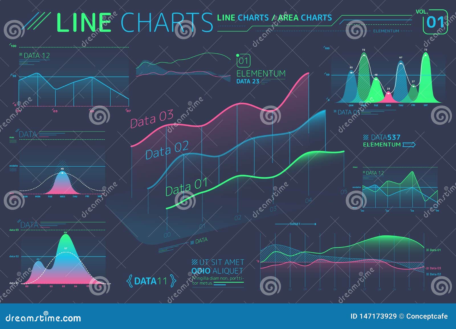 Line Charts and Area Charts Infographic Elements Stock Vector ...