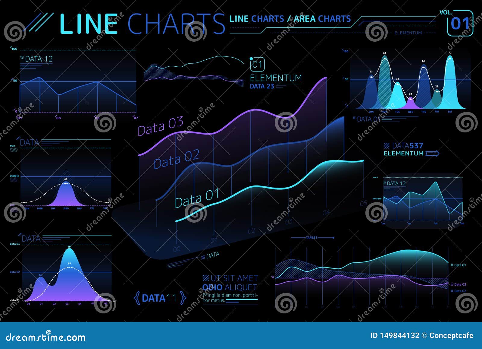Line Charts and Area Charts Infographic Elements Stock Vector ...