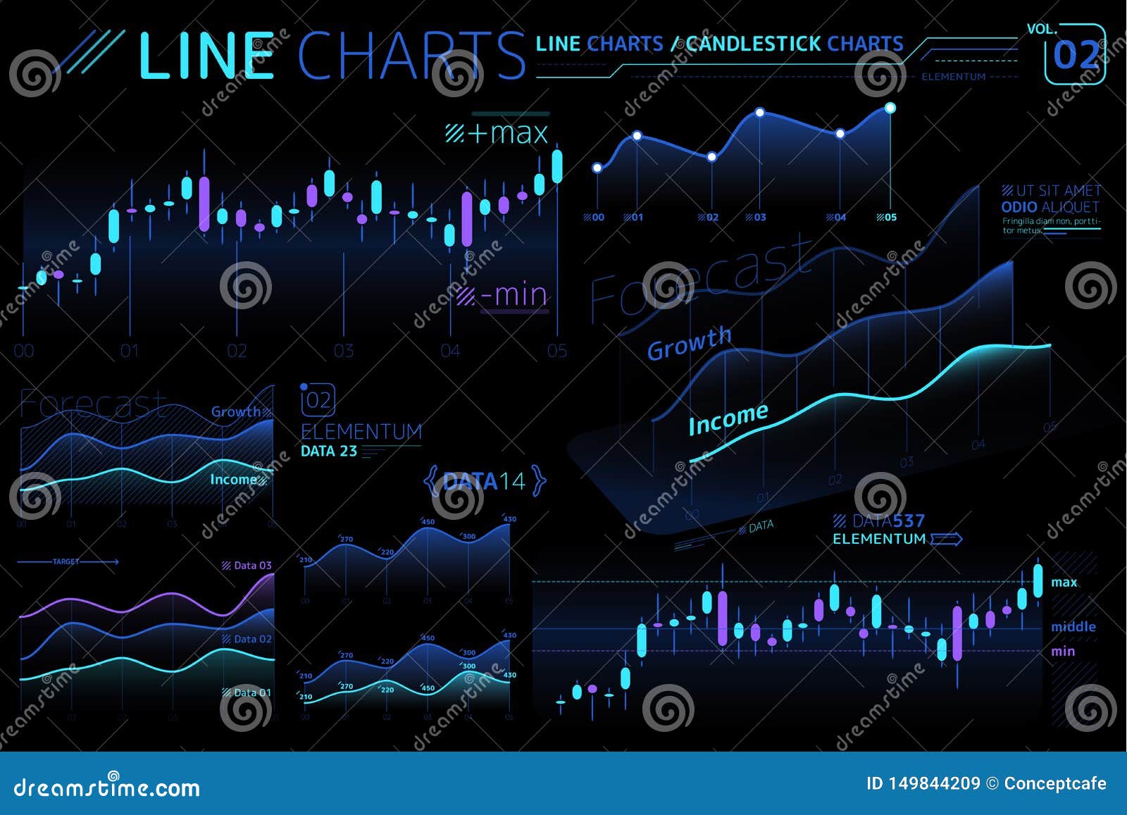 Line Charts and Area Charts Infographic Elements Stock Vector ...