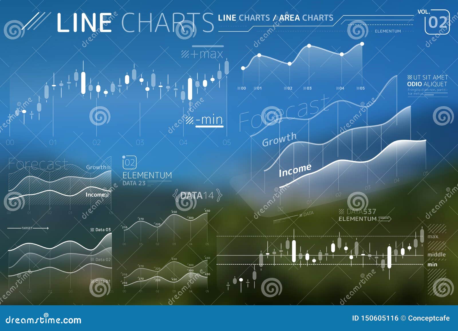 Line Charts and Area Charts Infographic Elements Stock Vector ...