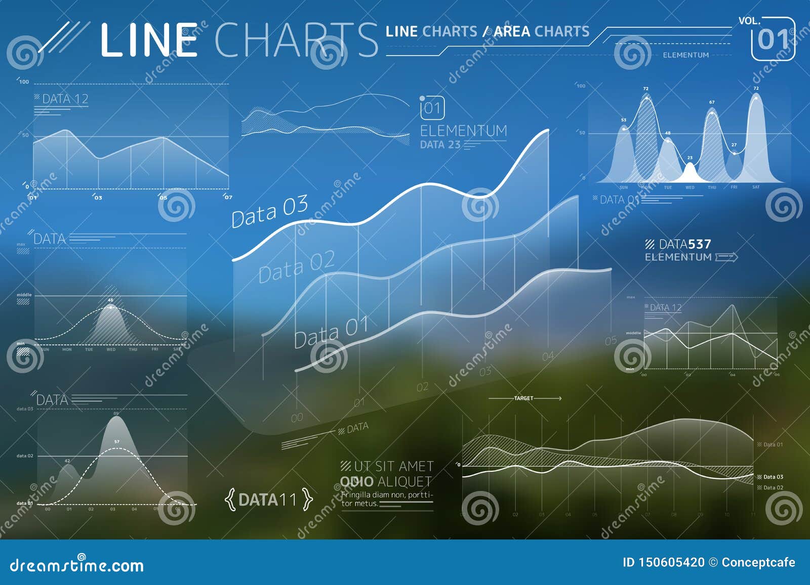 Line Charts and Area Charts Infographic Elements Stock Vector ...