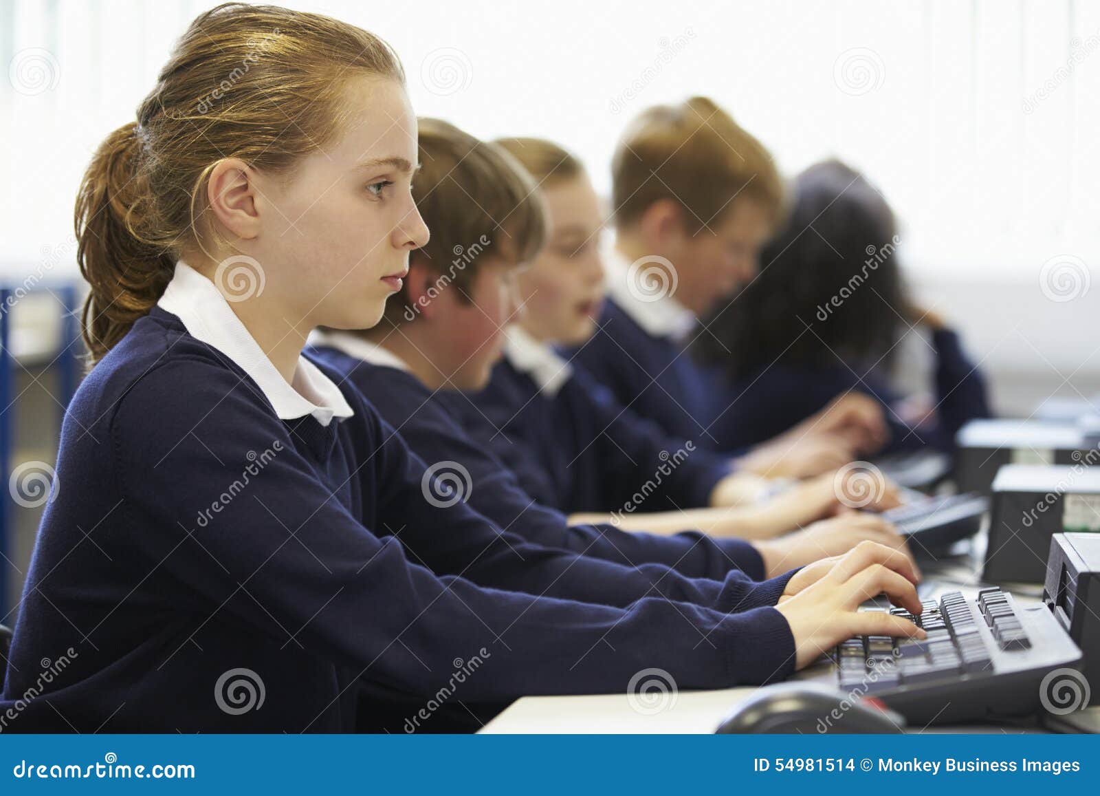 Line of Children in School Computer Class Stock Photo - Image of ...