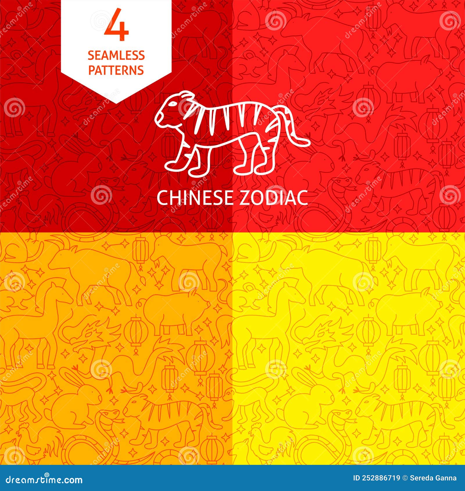 Line Chinese Zodiac Patterns Stock Vector - Illustration of asian, bull ...