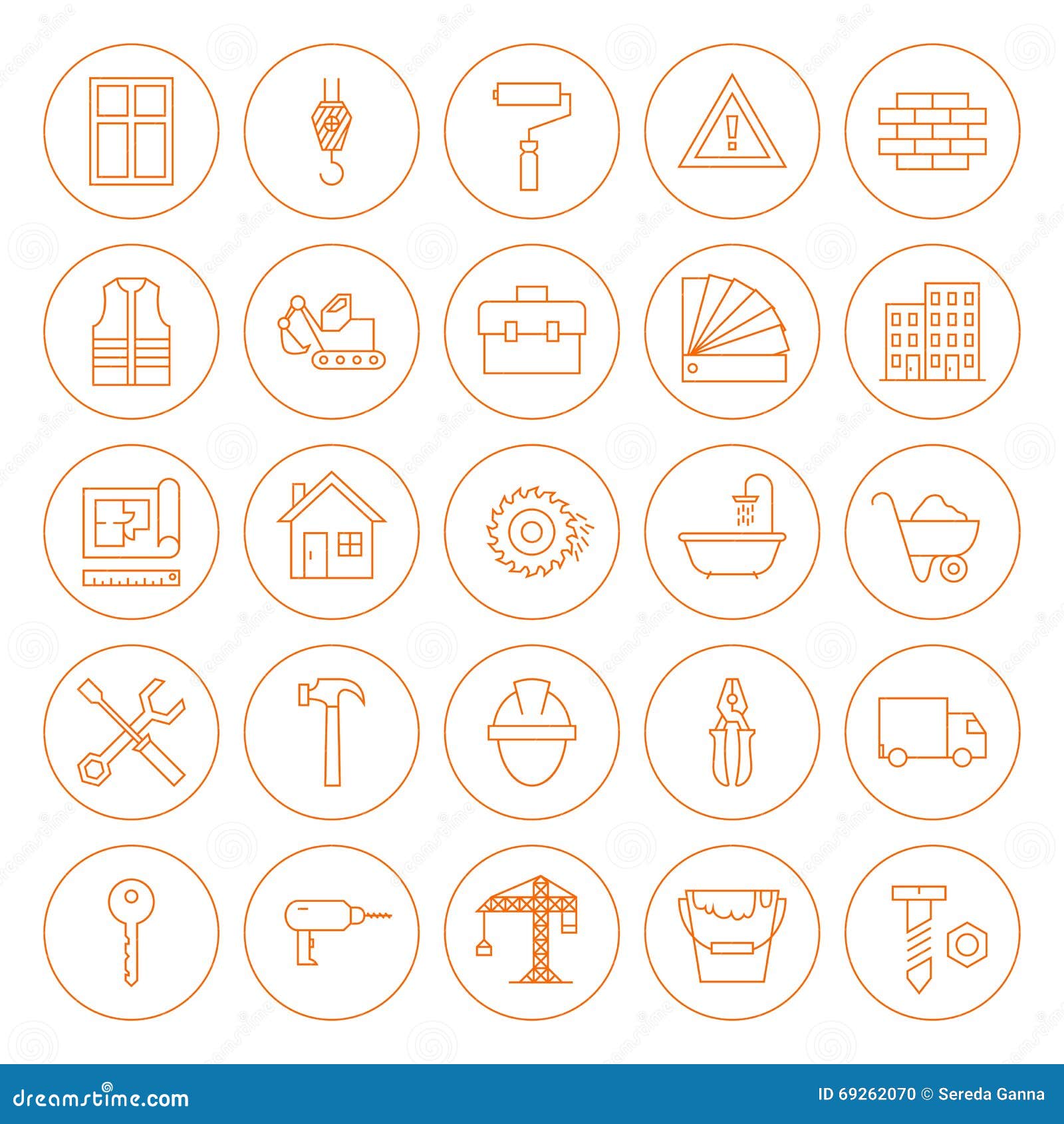 Line Circle Building and Construction Icons Set Stock Vector ...