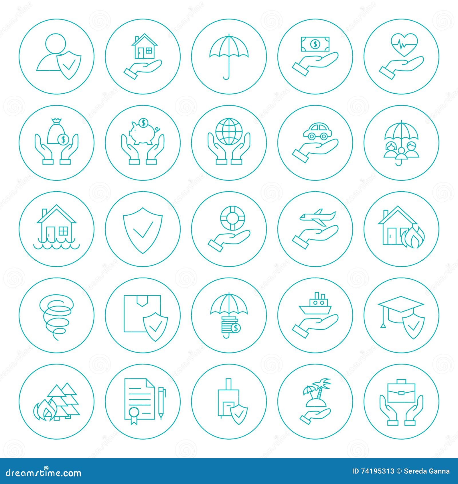 Line Circle Insurance Icons Set Stock Vector - Illustration of health ...