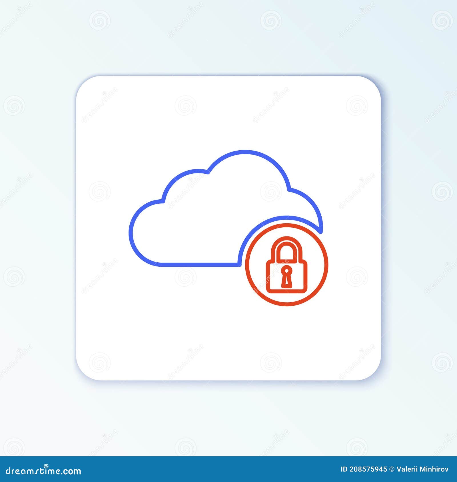 Line Cloud Computing Lock Icon Isolated on White Background. Security, Safety, Protection ...