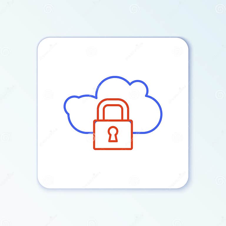 Line Cloud Computing Lock Icon Isolated on White Background. Security, Safety, Protection ...