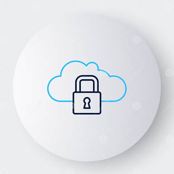 Line Cloud Computing Lock Icon Isolated on White Background. Security, Safety, Protection ...