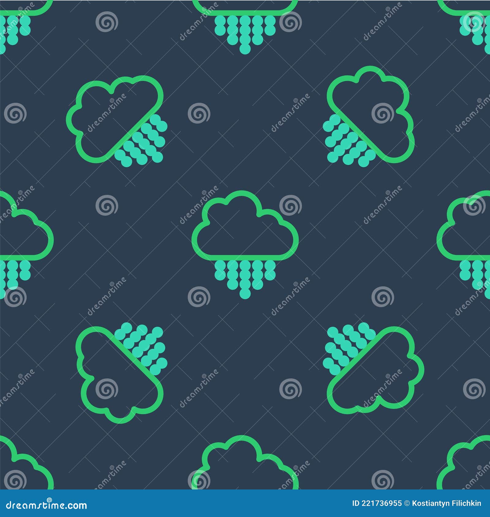 Line Cloud with Rain Icon Isolated Seamless Pattern on Blue Background ...