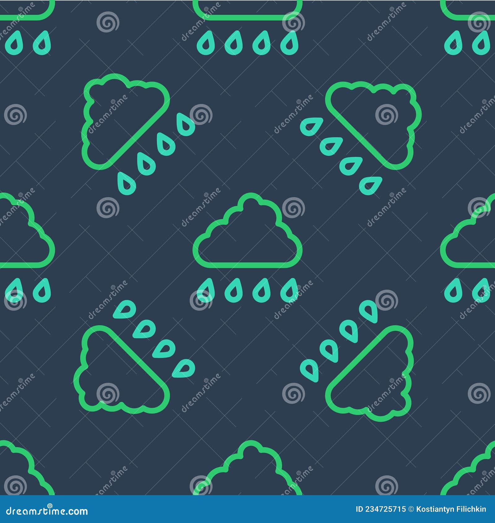 Line Cloud with Rain Icon Isolated Seamless Pattern on Blue Background ...