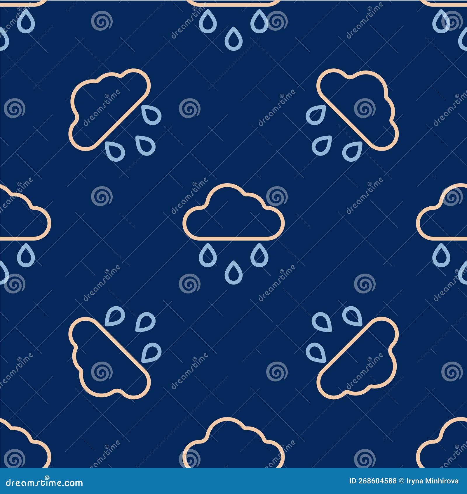 Line Cloud with Rain Icon Isolated Seamless Pattern on Blue Background ...
