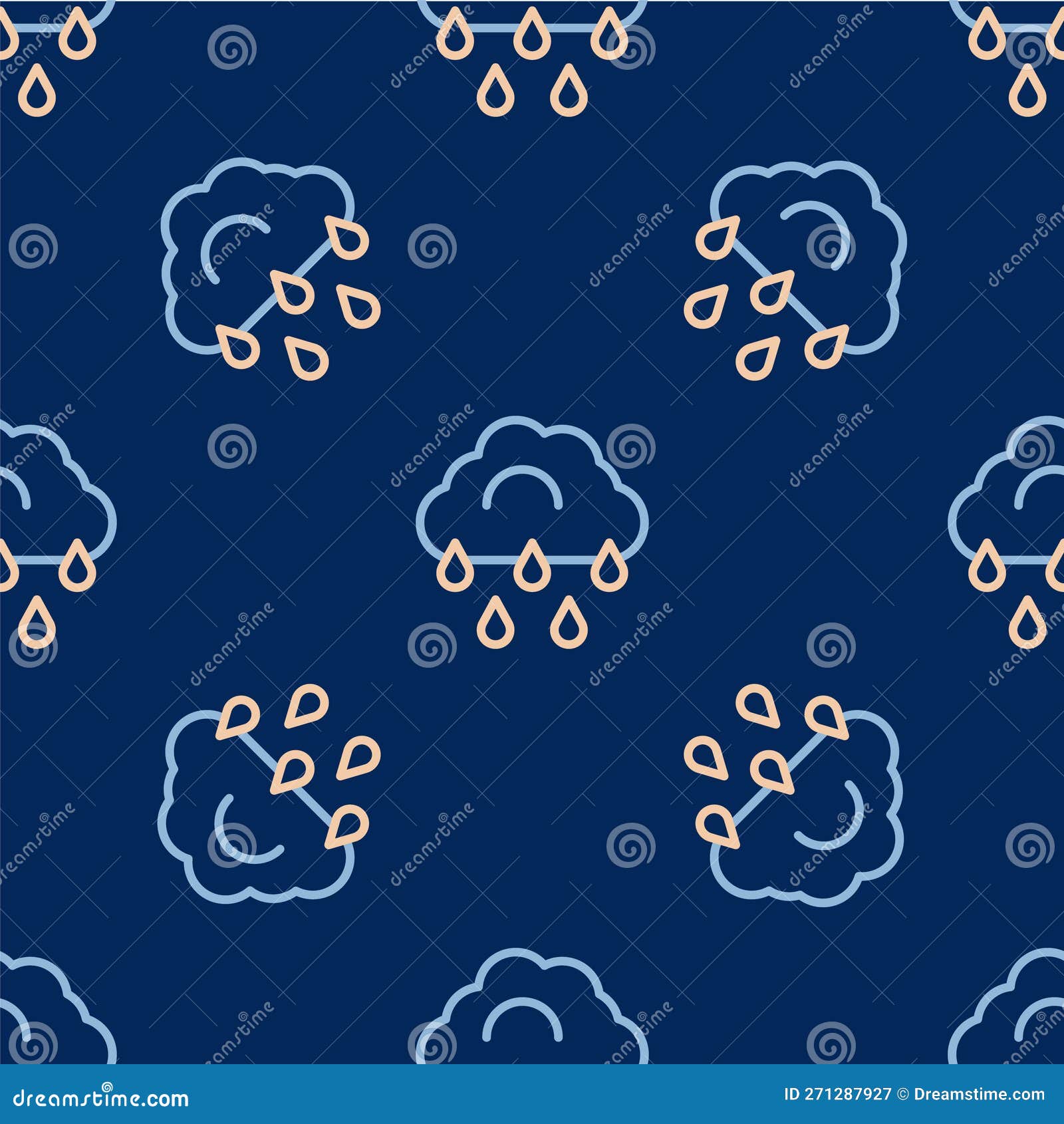 Line Cloud with Rain Icon Isolated Seamless Pattern on Blue Background ...