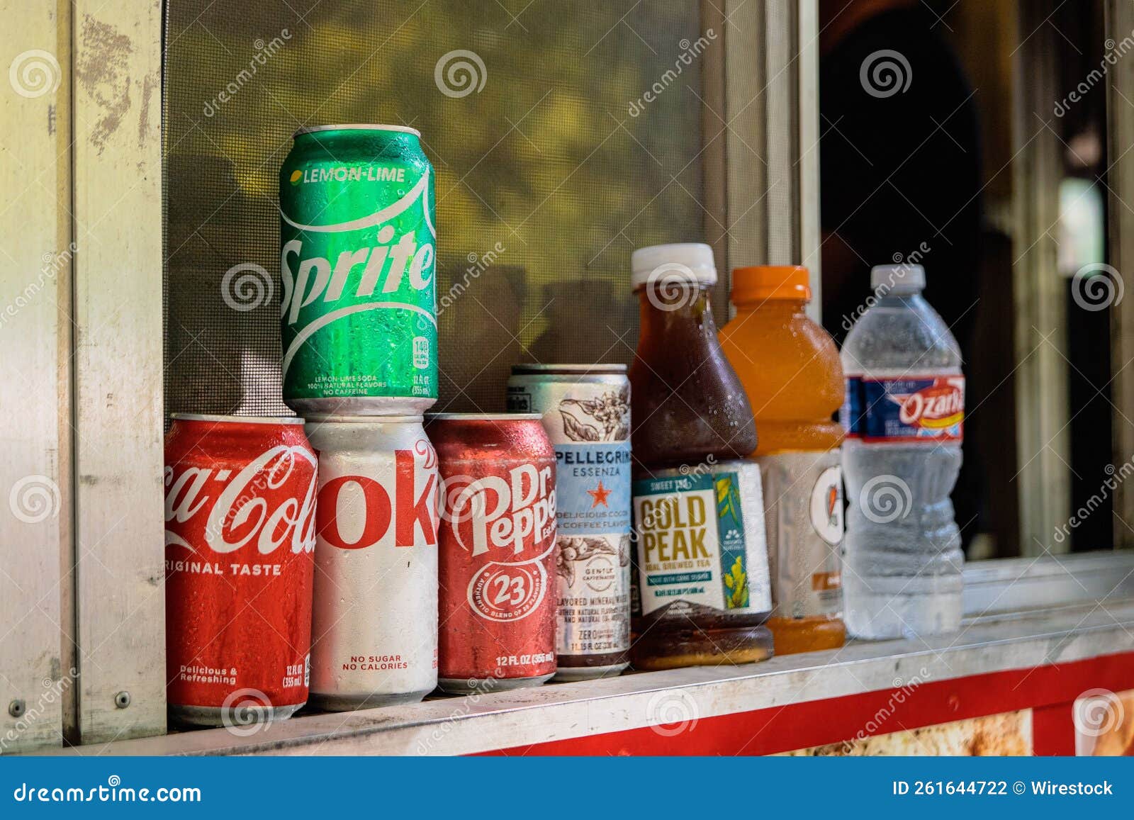 Line of Cold Drinks on the Windowsill Editorial Photography - Image of ...