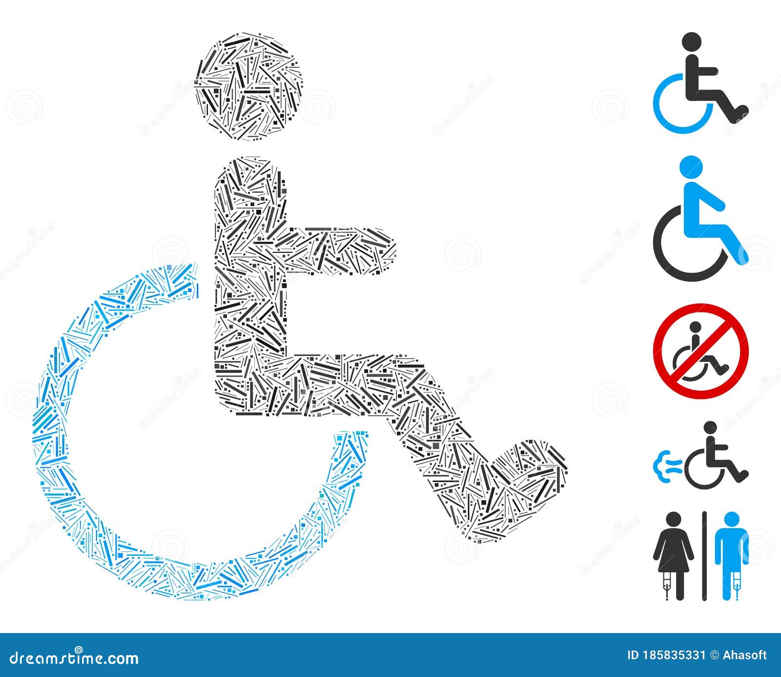 Line Collage Disabled Person Icon Stock Illustration - Illustration of ...