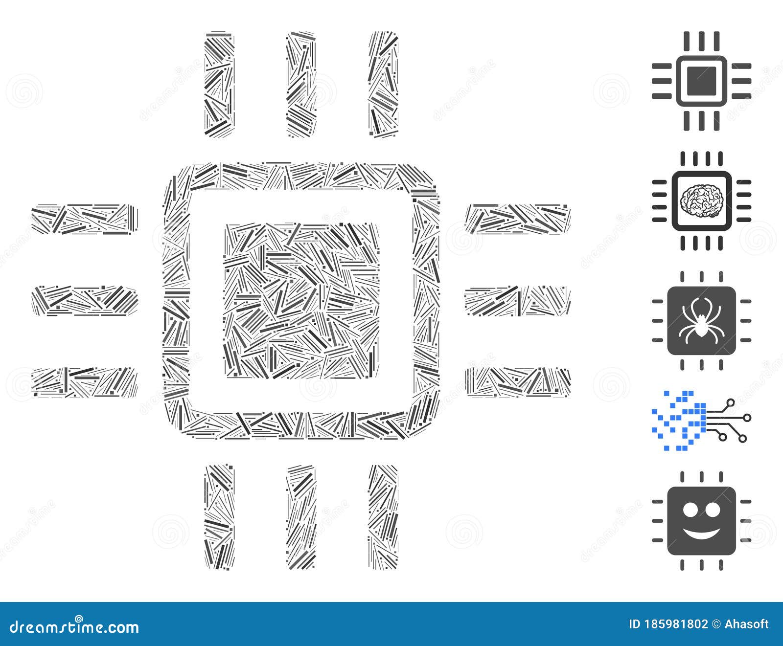 Line Collage Processor Icon Stock Illustration - Illustration of ...