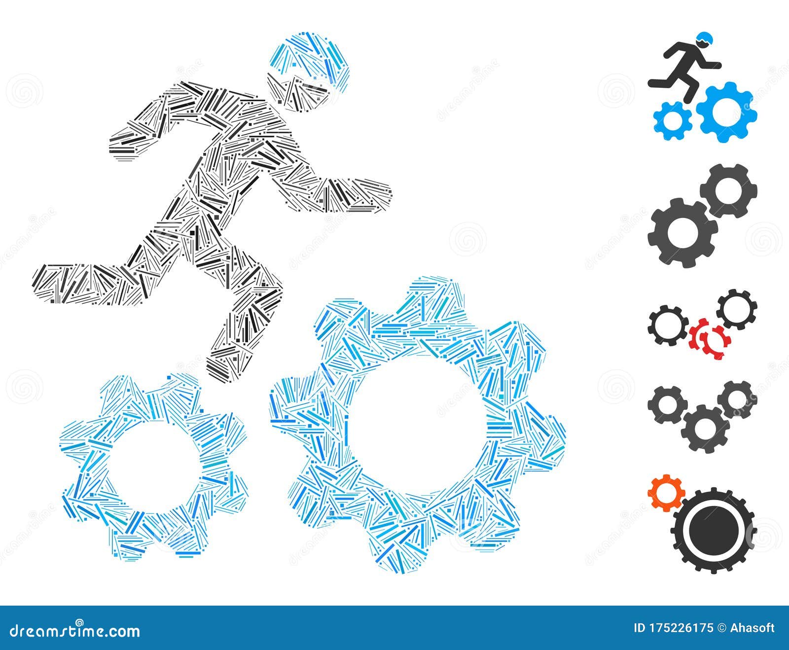 Line Collage Running Developer Over Gears Icon Stock Illustration ...