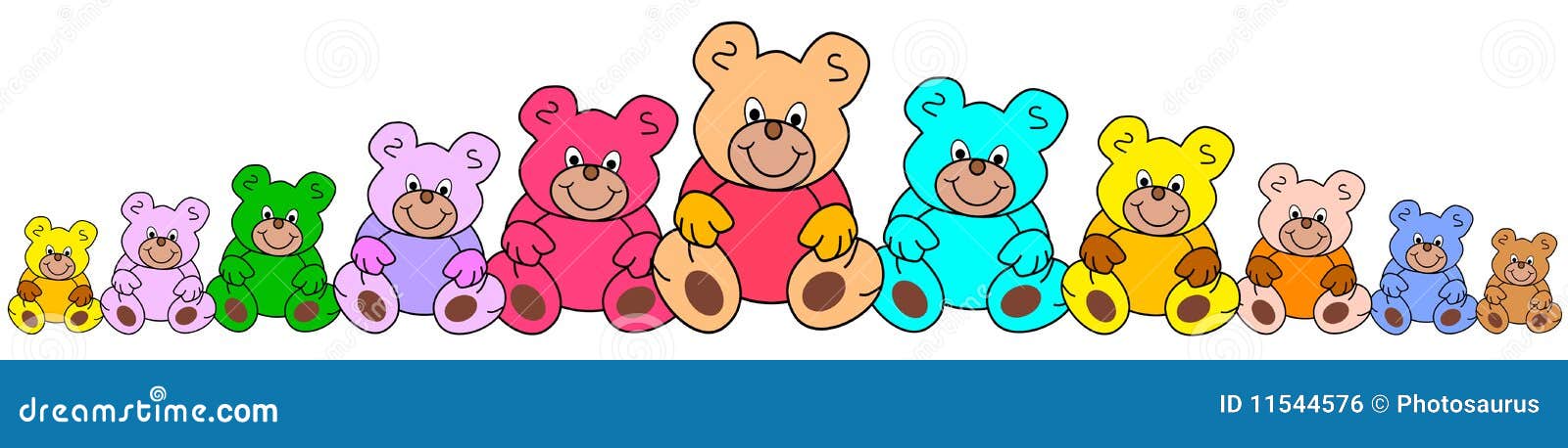 Line of colorful teddies stock vector. Illustration of bear - 11544576