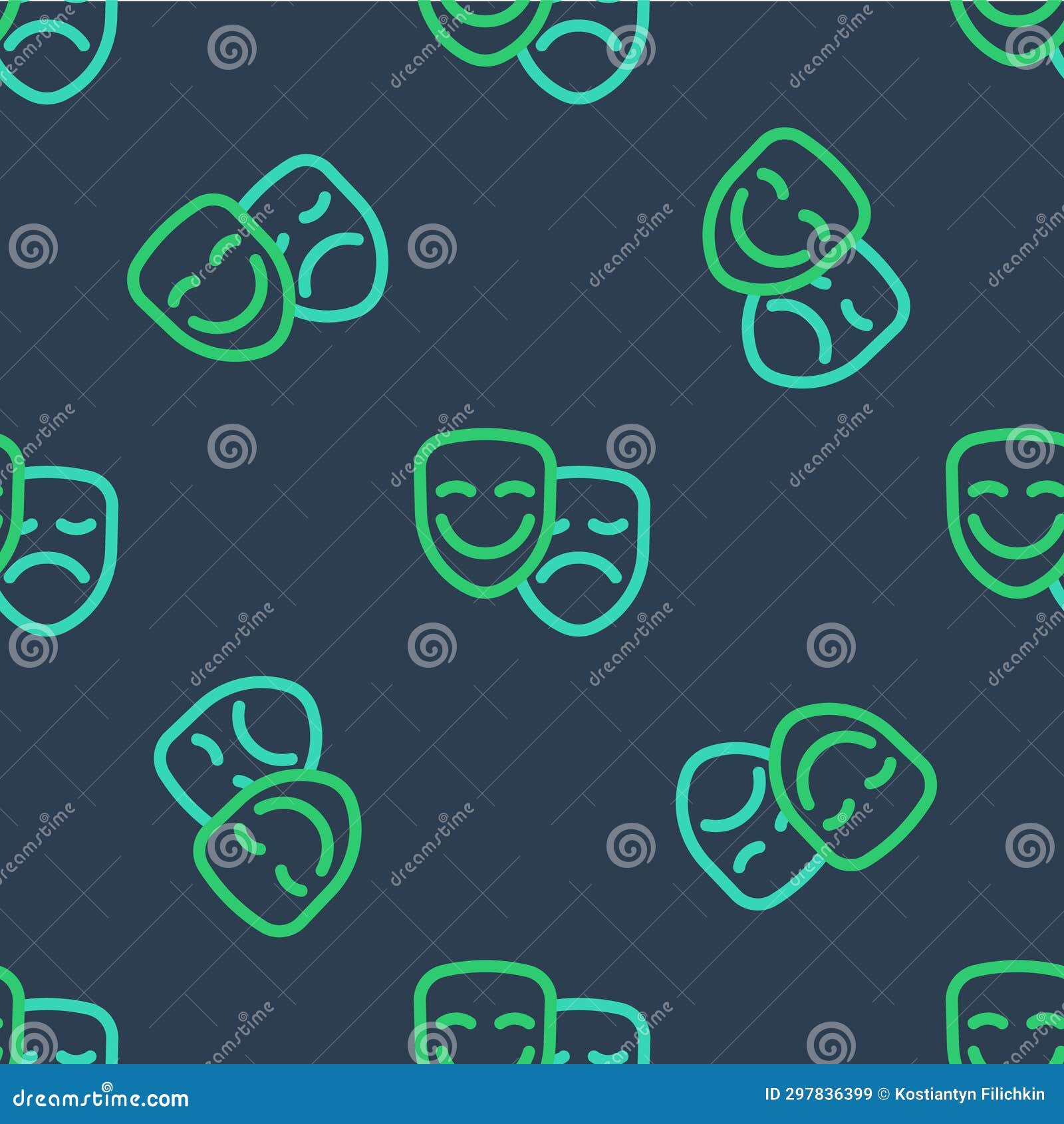Line Comedy and Tragedy Theatrical Masks Icon Isolated Seamless Pattern ...