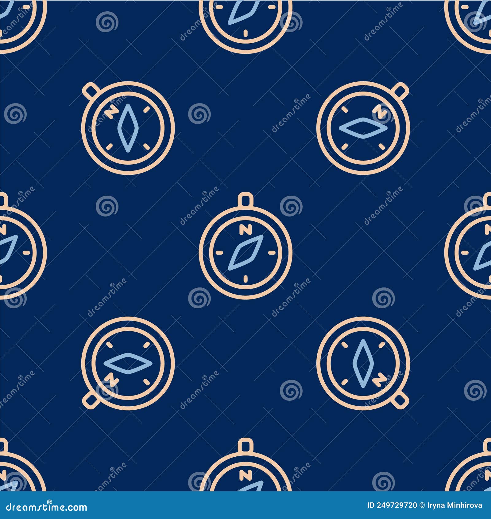 Line Compass Icon Isolated Seamless Pattern On Blue Background