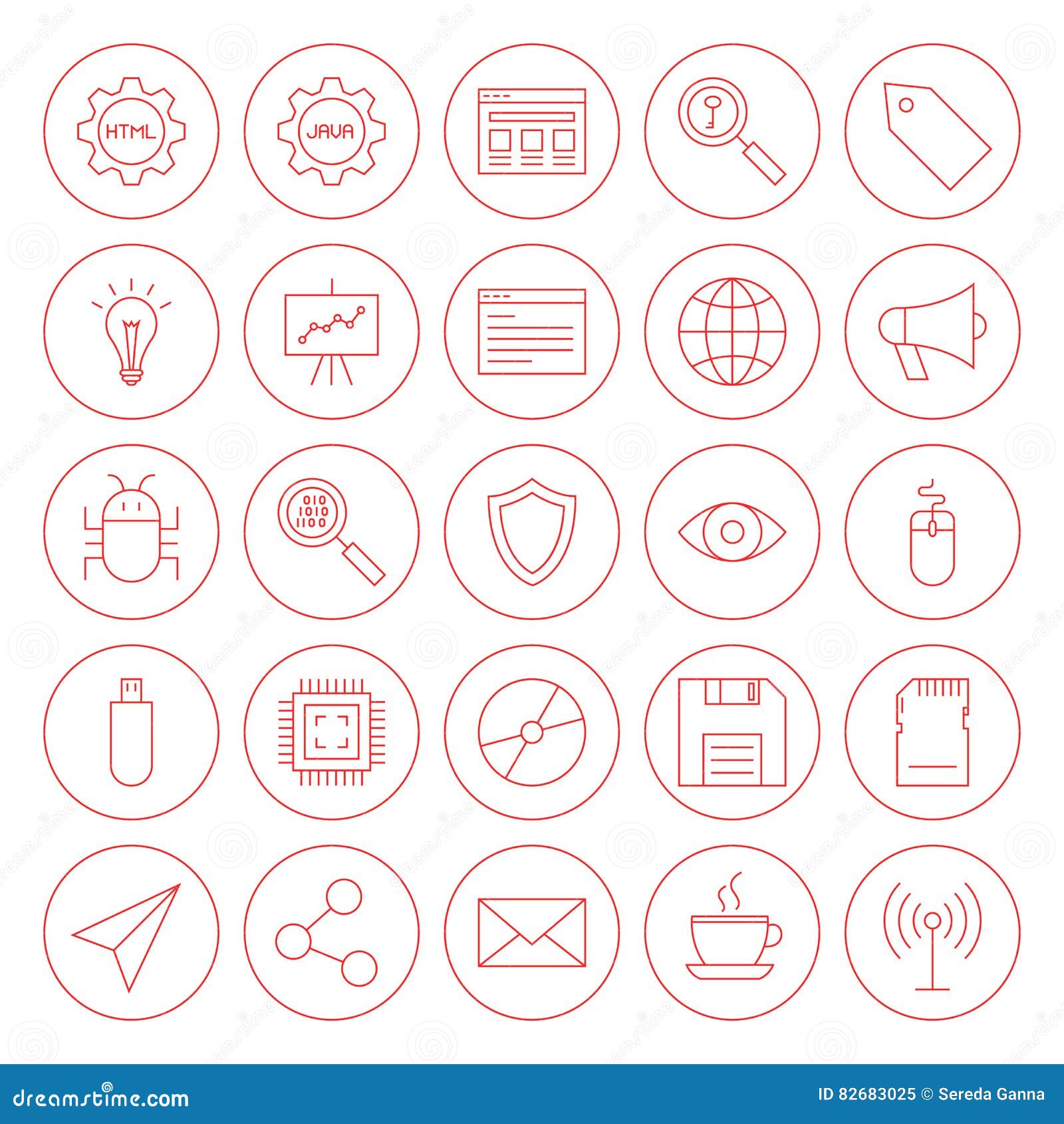 Line Computer Circle Icons stock vector. Illustration of disc - 82683025