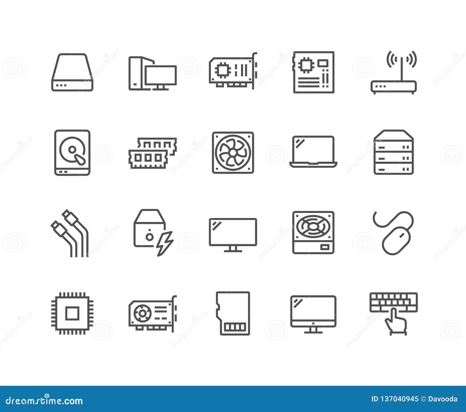 Line Computer Components Icons Stock Vector - Illustration of lined, computer: 137040945